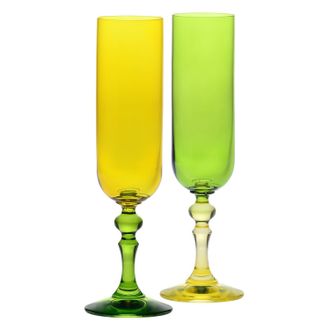 Krosno Farbige Sekt- und Prosecco-Gl&auml;ser - 2 x 220 ml - Kollektion Bubble - Gr&uuml;n-Orange - Bleifreikristall - Handbemalt