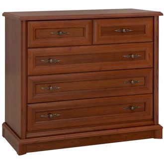 PEGANE Commode meuble de rangement &agrave; 5 tiroirs, couleur ch&acirc;taigne - Longueur 101 x Profondeur 45 x Hauteur 90,5 cm