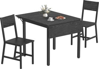Vasagle Klappbarer Esstisch mit 2 St&uuml;hlen, Essgruppe, f&uuml;r Wohnzimmer, K&uuml;che, Stahlgestell, einfacher Aufbau, ebenholzschwarz-anthrazitgrau-tintenschwarz KDT07