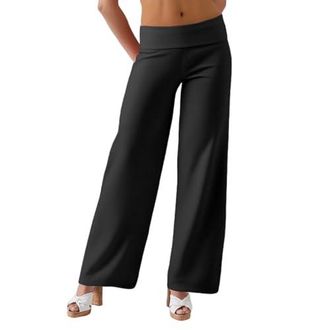 Generic Pantalon de surv&ecirc;tement &agrave; jambe large pour femme, pantalon de yoga taille basse pliable, Noir, XL