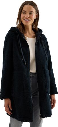 Cecil Damen 1005388 Teddy Mantel mit Kapuze, Dark Navy Blue, XXL