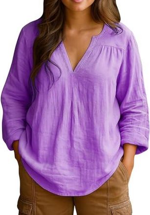 Generic Chemisiers en lin pour femme - Chemisier ample d&eacute;contract&eacute; en mousseline de soie de couleur pure - Haut ample et confortable en coton et lin - T-shirt