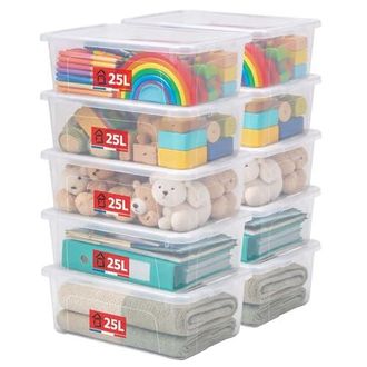 Sundis View Box, 10er-set Aufbewahrungsbox mit deckel, 25L, transparentem Kunststoff, stapelbar, ideal zum Aufbewahren von Schr&auml;nken, im B&uuml;ro, in der Waschk&uuml;