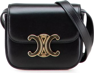 Celine Hobo Bags - Mini Shiny Calfskin Triomphe Crossbody - Gr. unisize - in Schwarz - f&uuml;r Damen