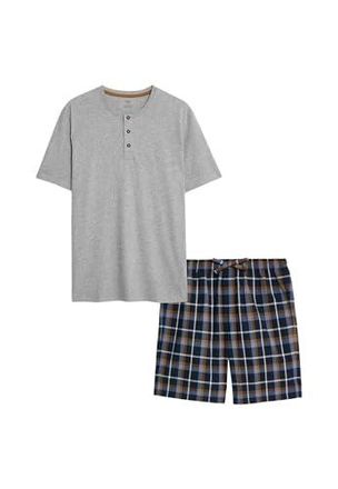 Marks and Spencer Ensemble Pyjama Henley Pur Coton &agrave; Carreaux M&eacute;lange De Gris M