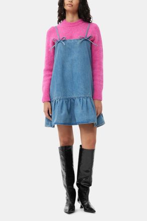 Ganni blau Tint Mini-Jeanskleid Bio-Baumwolle - Gr&ouml;&szlig;e 32