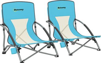 OUTSUNNY 2er-Set Faltbare Strandstühle, leichte Camping-Faltstühle 2,2 kg, mit Netzrücken, Tragetasche und Becherhalter für Garten, Picknick, Festival, Reise, 