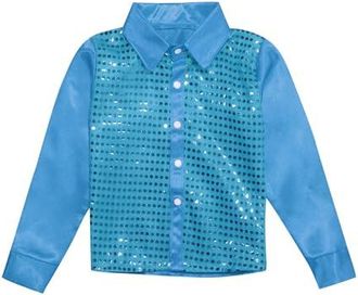 Generic Chemise &agrave; paillettes pour enfant gar&ccedil;on - Costume de carnaval - Style r&eacute;tro des ann&eacute;es 80 et 90 - Chemise &agrave; paillettes - Col &agrave; revers - Manches longue
