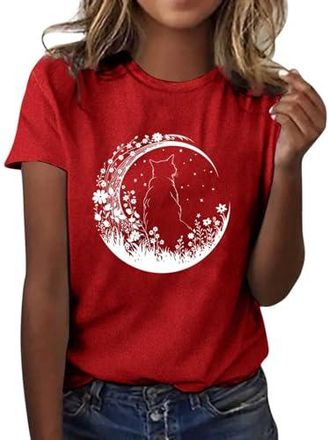 Generic T-shirt graphique &agrave; manches courtes pour femme avec imprim&eacute; coeur pour la Saint-Valentin 2026, Rouge, XXL