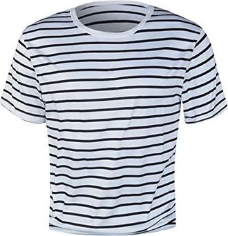 Generic T-shirt basique &agrave; rayures pour homme - S&eacute;chage rapide - Motif poulet - Manches courtes - Convient pour la course &agrave; pied et la gym, blanc, XXL