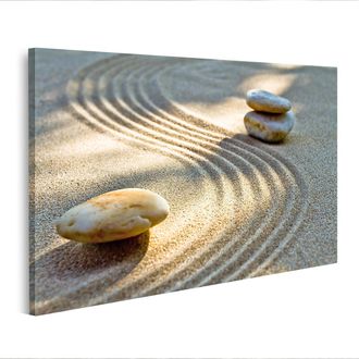 Islandburner Leinwandbild Zen Garten mit Steinen und Wellen im Sand - Leinwand 80x40cm