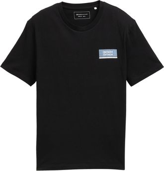 Tom Tailor Herren Basic T-Shirt mit Logo-Print,10916 - Almost Black, XXL