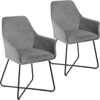 SVITA Josie Dining 2er Set Esszimmerstuhl Sessel Polsterstuhl Stoff (Hellgrau)