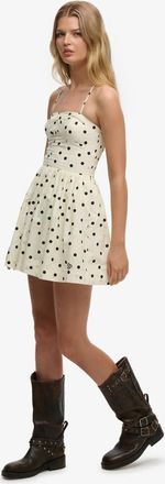 Superdry Robe caraco courte style corset &agrave; pois - Cr&egrave;me et noir-Blanc