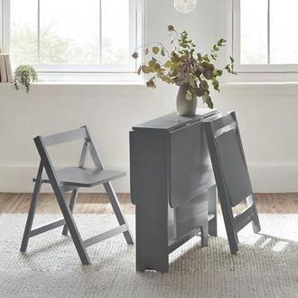 Julian Bowen Gatan Kleiner Klapptisch mit 2 Stühlen, Hellgrau, Holz, 70 x 80 x 100, Grau