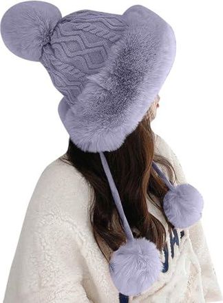 Generic Bonnet Femme Hiver Bonnet Femme Chapeau Femme Hiver Confortable Classique - Bonnet Trappeur Ushanka Femme Hiver, Pompon et Cache-Oreilles Chauds, Id&eacute;a