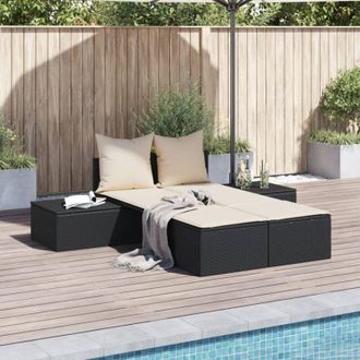 vidaXL Doppel-Sonnenliege mit Kissen Schwarz Poly Rattan - Vidaxl