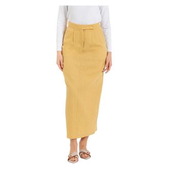 Kocca Femme, Jupes, Jaune, Taille: 40 FR Jupe taille haute en lin, coton et ramie avec poches