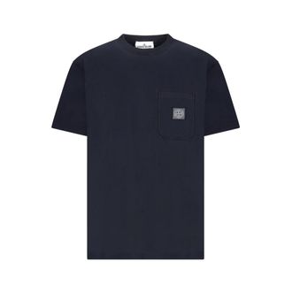 Stone Island T-Shirt aus Baumwoll-Jersey mit Fissato-Effekt - - Tops - Herren - Blau - 2XL