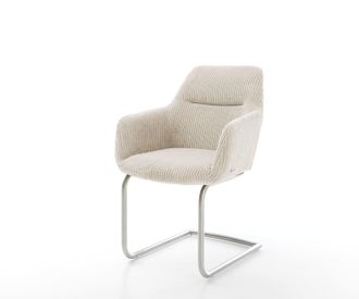 DELIFE Freischwinger Pejo-Flex Cord Beige Freischwinger rund Edelstahl Taschenfederkern, Esszimmerst&uuml;hle