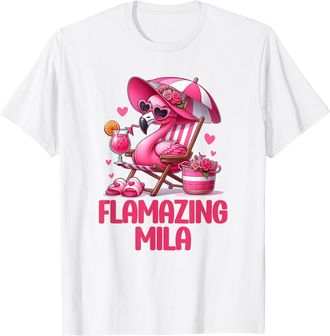 BDAZ Flamazing Mila Pink Flamingo Tropical Beach Trip Damen T-Shirt
