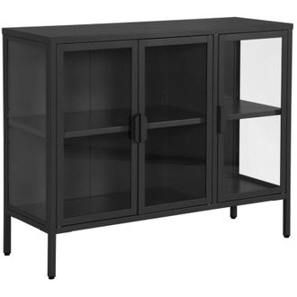 Sweeek Industrielles Sideboard aus Metall und geh&auml;rtetem Glas mit 3 T&uuml;ren, 100 cm