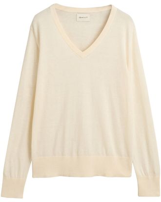 GANT Damen FINE Knit V-Neck Pullover, Cream, L