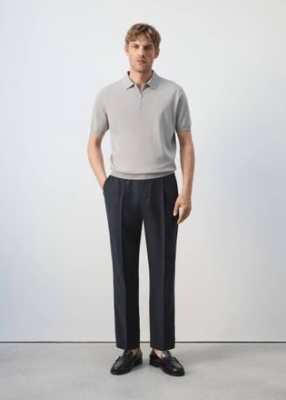 Mango Strick-Poloshirt mit Rei&szlig;verschluss eisgrau - Herren - XL - MANGO MAN