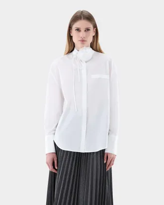 van Laack Stehkragenbluse mit Blume am Kragen