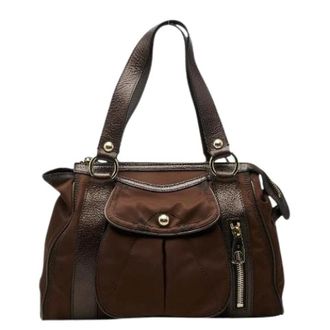 Celine Pre-owned Anagram Nylon Leather Handbag - Femme - Pre-owned - Brun - Taille: ONE Size