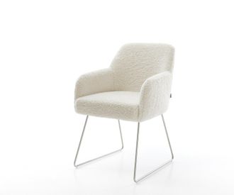 DELIFE Esszimmerstuhl Greg-Flex Teddystoff Beige Kufengestell Edelstahl Taschenfederkern, Esszimmerst&uuml;hle