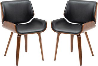 HOMCOM Homcom - Lot de 2 chaises design vintage piètement châssis bois peuplier aspect noyer revêtement mixte synthétique tissu noir