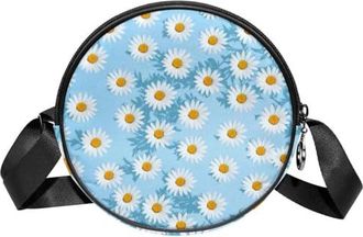 Generic Sac &agrave; bandouli&egrave;re rond pour femme, marguerites, petit sac &agrave; bandouli&egrave;re avec fermeture &eacute;clair, bretelles r&eacute;glables, sac &agrave; main rond d&eacute;contract&eacute; pour f