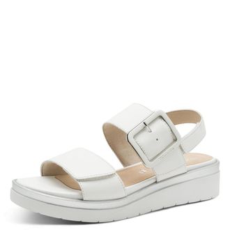 Tamaris Comfort Damen Sandalen flach aus Leder mit Schnalle, Wei&szlig; (White/Silver), 41 EU