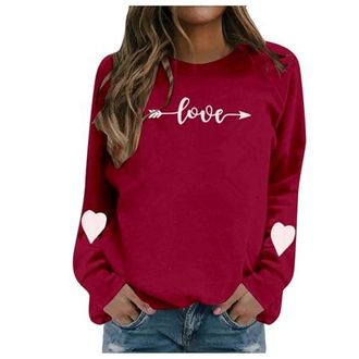 Generic Chemise de Saint-Valentin 2026 pour femmes, T-shirts d&eacute;contract&eacute;s &agrave; manches longues en forme de coeur, hauts pour amoureux, rose vif, XXL