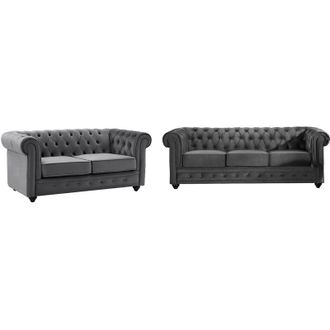 Vente-Unique Vente-unique - Canap&eacute;s 3 places et 2 places en velours anthracite chesterfield