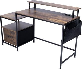 Furniture R FurnitureR Computertisch, Schreibtisch mit 2 Regalen, Monitorst&auml;nder, 1 tiefe Schublade, Arbeitstisch mit 2 Steckdosen, 2 USB-Anschl&uuml;ssen und