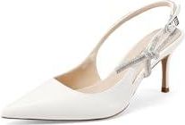 Queen Helena Slingback avec talon moyen d&eacute;collet&eacute; avec strass femme K4517, Blanc Pu, 36 EU