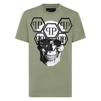 Philipp Plein Homme, Tops, Vert, Taille: 3XL T-shirt Round Neck SS Stones Skull
