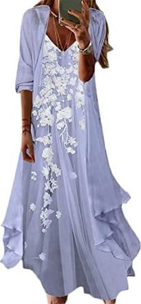 Minetom Robe DÉté De Plage pour Femme Maxi Robe en Mousseline De Soie À Motif Floral Col V Robe Longue Robe avec Blouse De Protection Solaire A2 Violet L