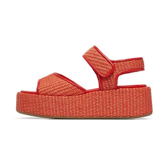 Loriblu Rote Cayenne-Sandalette mit Keilabsatz aus Nappaleder und Raffia - - Shoes - Damen - Rot - 41 EU
