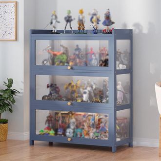 Generic Bambus-Vitrine mit Acryltüren, 4-stöckiger Kuriositätenschrank, Tür Öffnet Sich Unabhängig Voneinander, for Zuhause, Büro(Gray,80cm/31.5in)