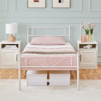 Yaheetech Cadre de lit Lit Simple en Métal 90 x 200 cm Assemblage Simple pour Petits Espaces Adultes Blanc