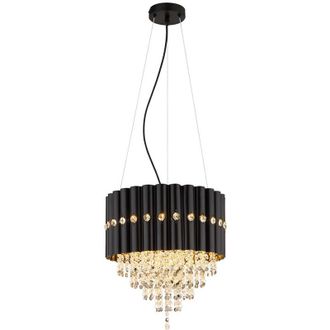 Globo Lighting H&auml;ngeleuchte Kronleuchter schwarz Pendellampe Kristall Esstischlampe Wohnzimmerleuchte, K5 Kristalle, Metall, 3x E27, DxH 40x150 cm
