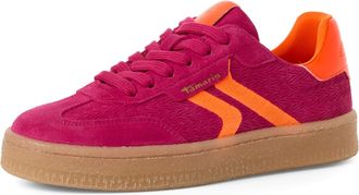 Tamaris Plateausneaker TAMARIS, Damen, Gr. 37, pink, neonorange, Glattleder, Veloursleder, Fischgratmuster, unifarben mit Farbeinsatz, Schuhe Plateausneaker, 