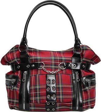 Generic Sac &agrave; bandouli&egrave;re gothique pour femme, grande capacit&eacute;, polyvalent, &agrave; carreaux, multi-poches, rivets, sac de moto, sac de voyage, Rouge, 250.00x170.00