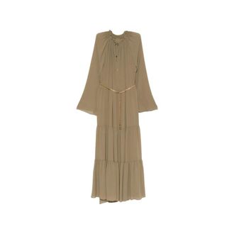 Michael Kors Maxikleid mit hohem Kragen und Raffung - - Dresses - Damen - Gr&uuml;n - XS