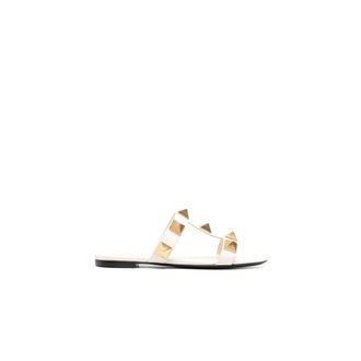 Valentino Garavani Femme, Chaussures, Blanc, Taille: 35 EU Sandales Plates en Cuir de Veau