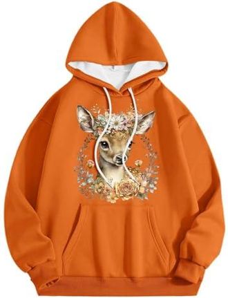 Generic 2026 Vestes pour femmes &agrave; motif mignon sweat &agrave; capuche fille dessin anim&eacute; color&eacute; sweat &agrave; manches longues streetwear, Orange, XXL