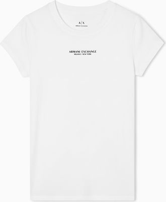 A|X Armani Exchange Womens Short Sleeve Milano New York Front Logo T-Shirt, White, XXL